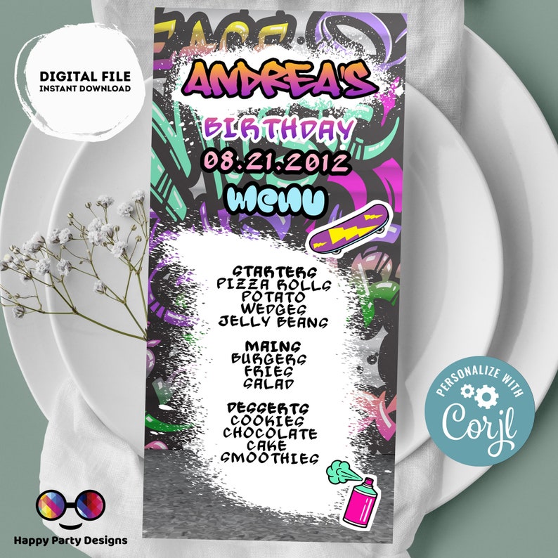 Editable Graffiti Menu Digital Graffiti Printable Menu - Etsy