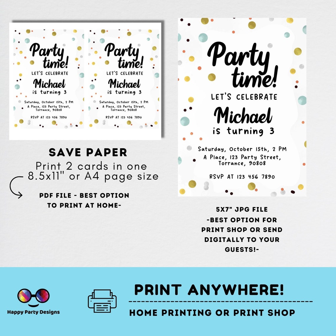 Confetti Party Invitation Template Party Invite Editable - Etsy