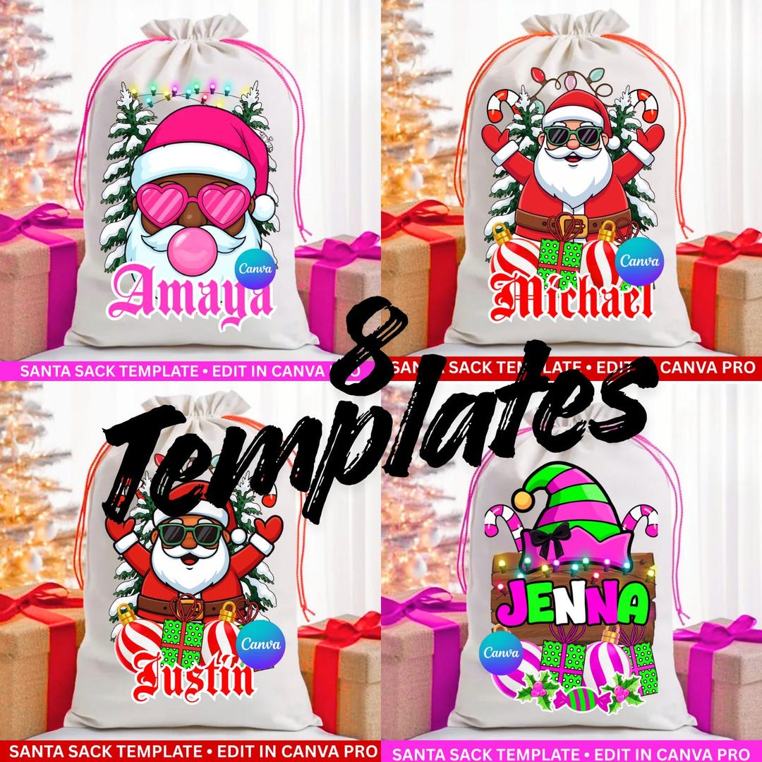 Editable Santa Sack Template Bundle, Diverse Santas (canva Template) - Etsy