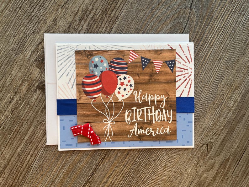 4th of July Card, Independence Day Card, Handmade Card, Flag Card ...