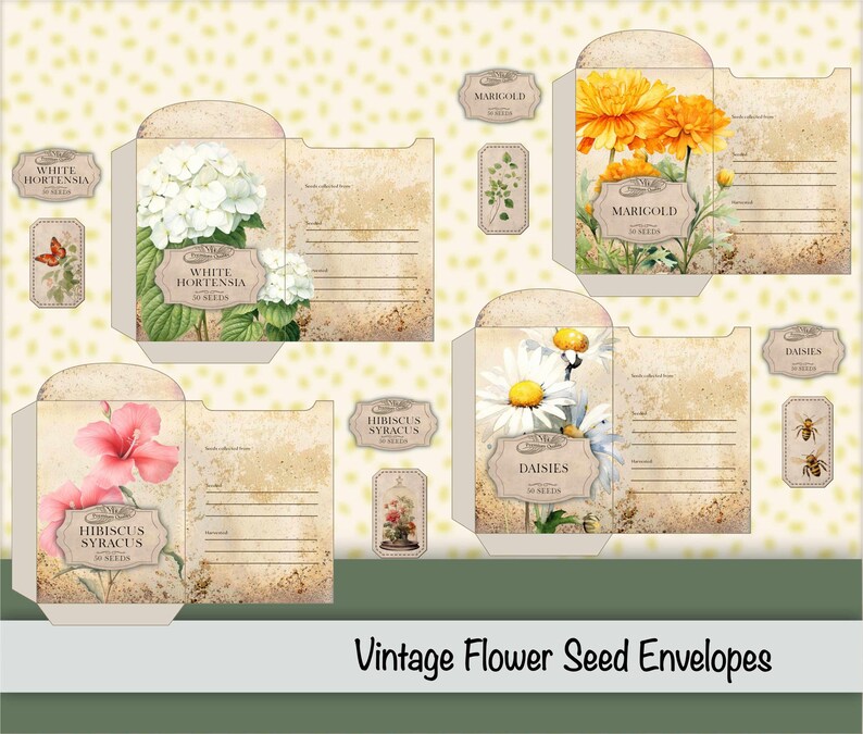 Vintage Printable Flower Seed Envelopes, Elegant Floral Designs for ...