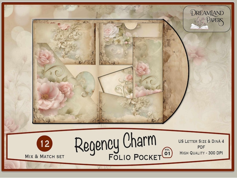 Regency Charm Junk Journal Folio Printable Vol. 01, Vintage Floral With ...
