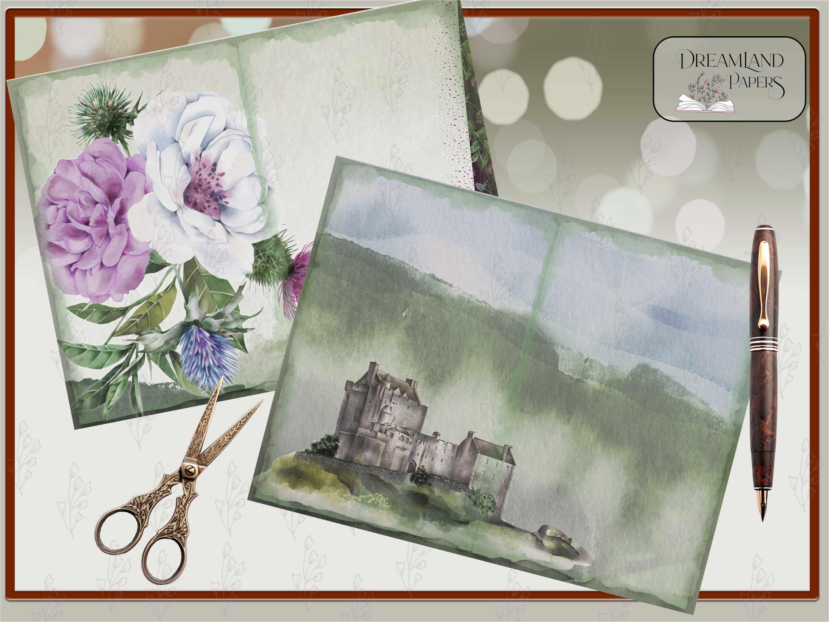 Scottish Countryside Digital Paper Set Highland Cows, Thistles, Castles ...