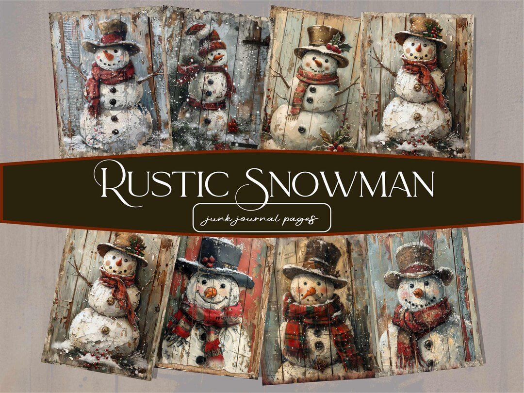 Rustic Snowman on Wooden Panels, 8 Winter Digital Paper Pages ...