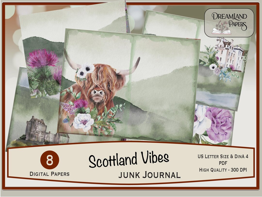 Scottland Countryside Digital Paper Set – Highland Cows, Thistles ...