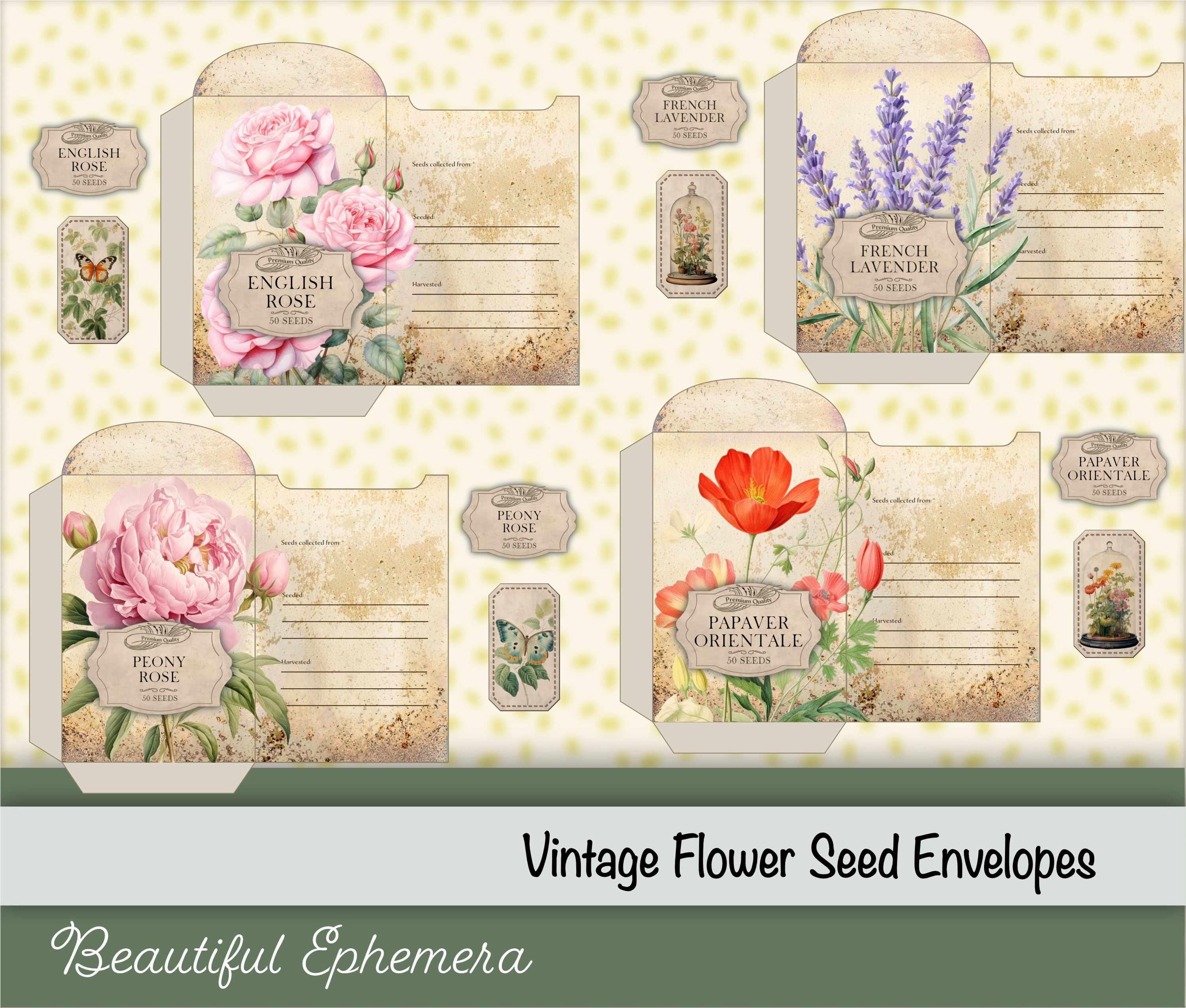 Vintage Printable Flower Seed Envelopes, Elegant Floral Designs for ...