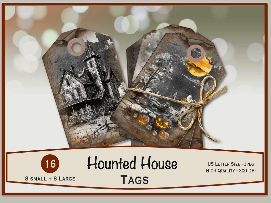 Halloween Gift Tags, Haunted House Decor, Vintage Look Scrapbooking ...