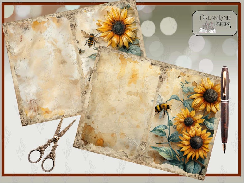Sunflowers and Bees, Bee Summer Printable Kit, Watercolor Bee Digital ...