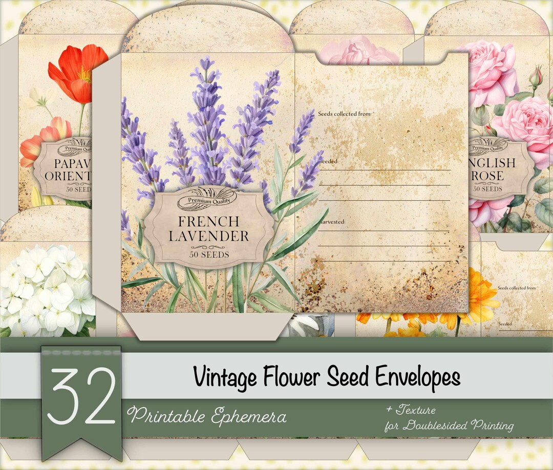 Vintage Printable Flower Seed Envelopes, Elegant Floral Designs for ...
