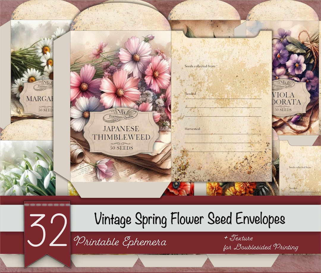 Vintage Spring Floral Seed Packet Printables, Botanical Ephemera ...
