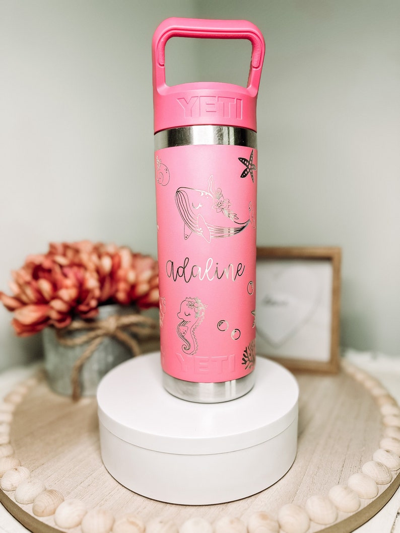 Ocean Theme With Flowers | Engraved Water Bottle | Personalized Tumbler ...