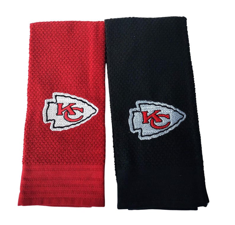 Kansas Chiefs Embroidered Tea Towels - Set of 2 Handmade Cotton Hand ...