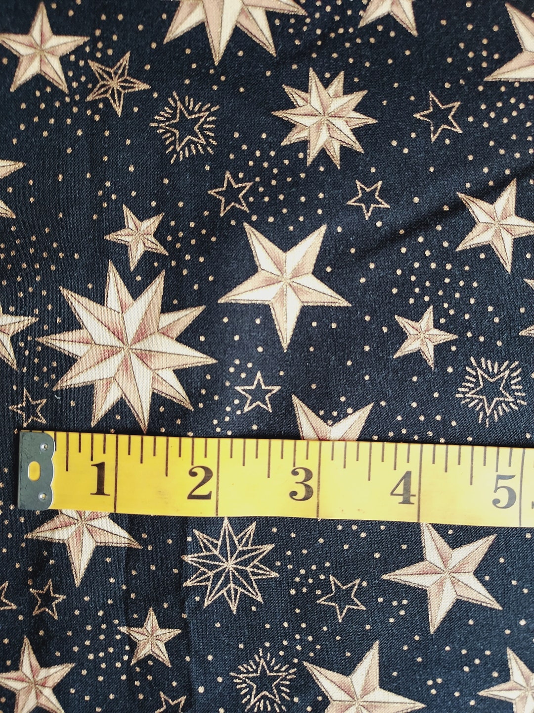 Vintage Hollytex Cotton Fabric: Black & Gold Stars, by the Yard - Etsy