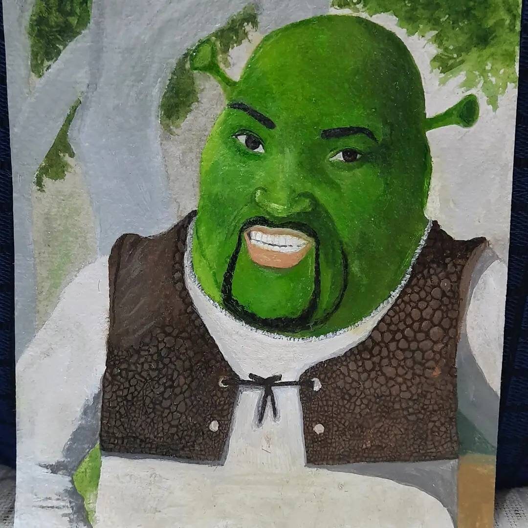 Will Smith as Shrek Meme Original Painting on a Cotton Paper Done With ...
