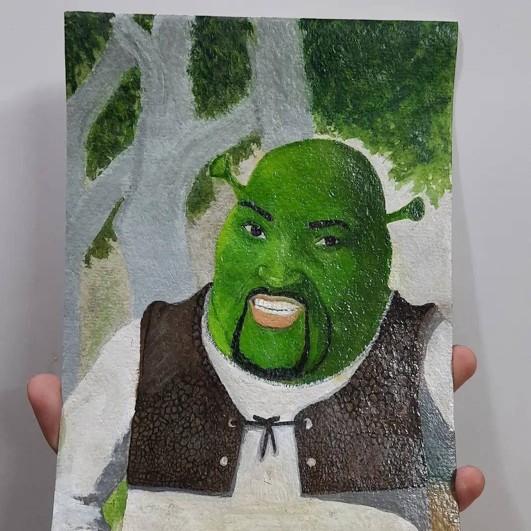 Will Smith as Shrek Meme Original Painting on a Cotton Paper Done With ...