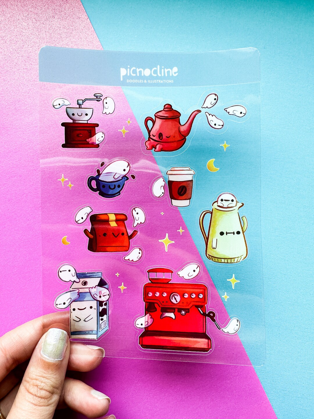 Ghost Café Stickers | Cute Silly Happy Ghost Friends and Coffee Clear ...