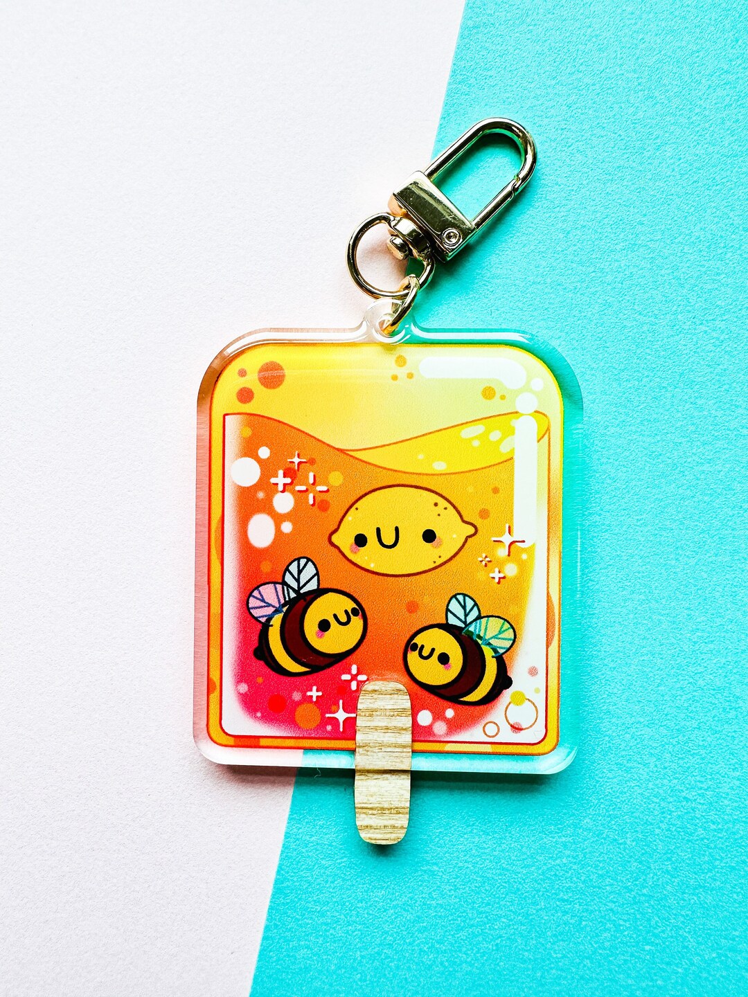 Honey Lemon Popsicle Keychain | Cute Happy Lemon and Bee Gold Clasp ...