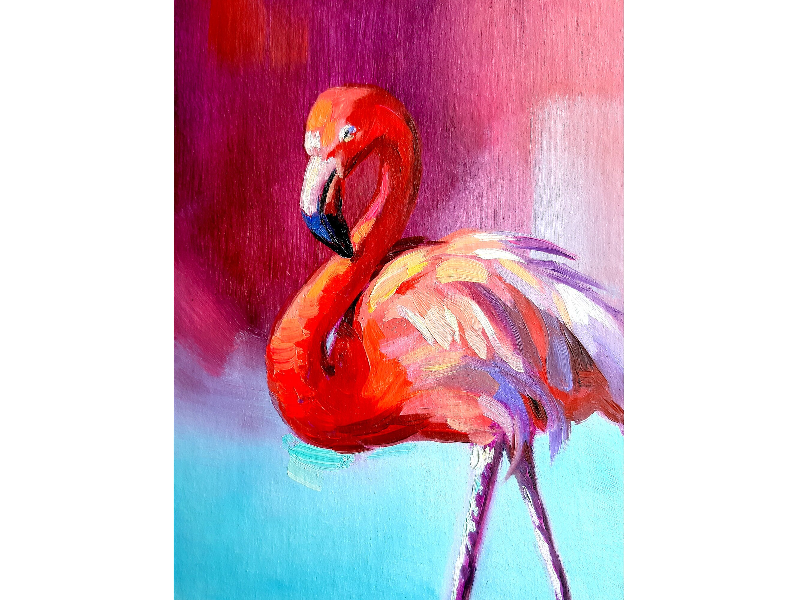 Flamingo Painting Bird Original Art Abstract Artwork Small | Etsy
