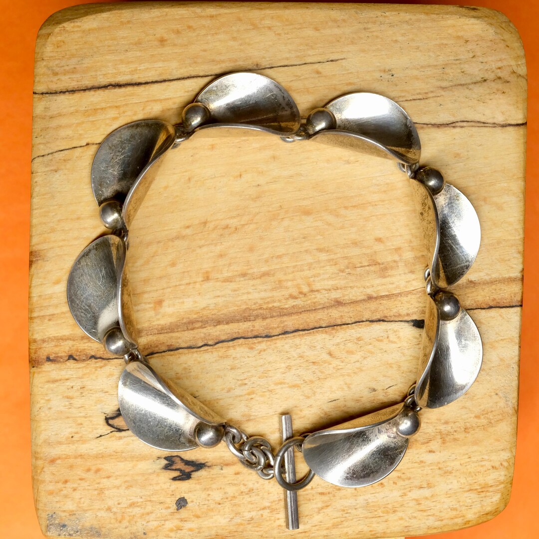 1960s Vintage, Hugo Grun, Danish Sterling Silver Leaf Link Bracelet - Etsy