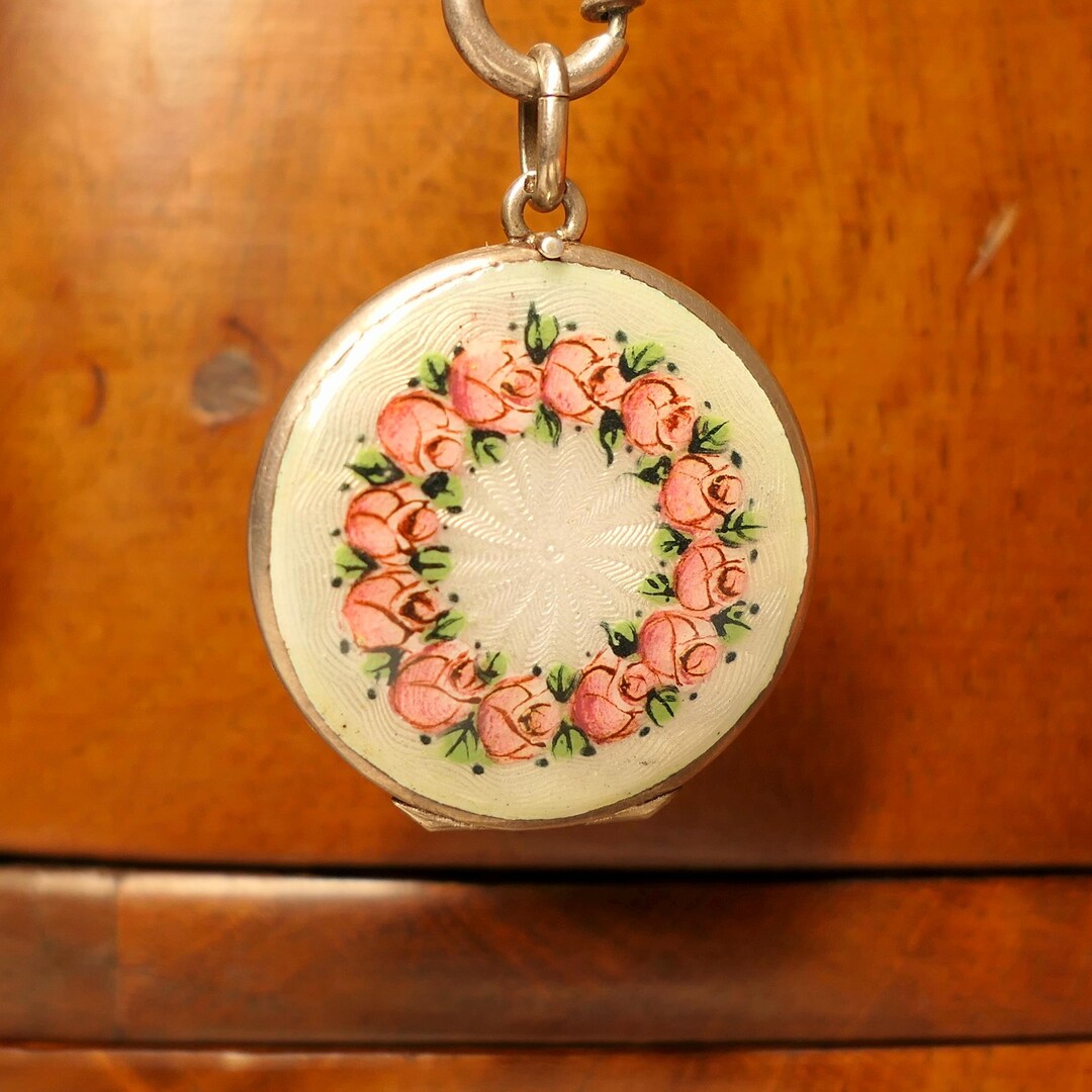 Antique, Silver, Enamelled, Roses, Locket, Pendant - Etsy