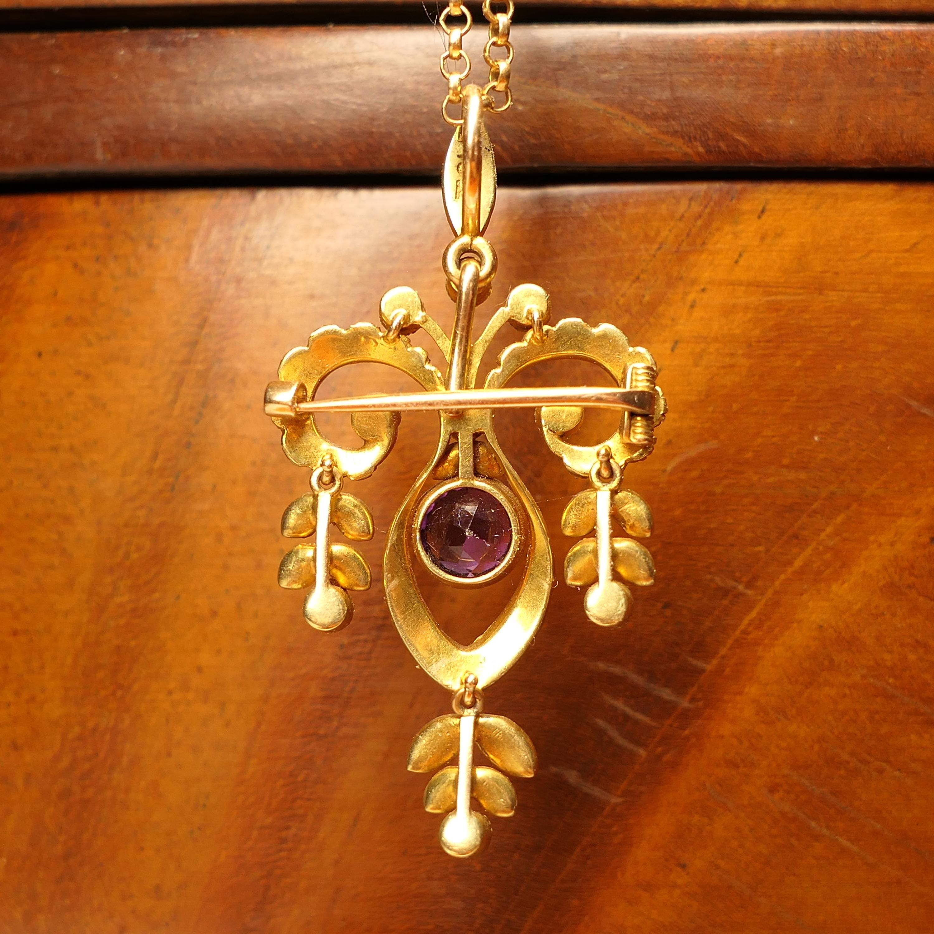 Edwardian 15ct Gold, Amethyst & Split Pearl Drop Pendant - Etsy