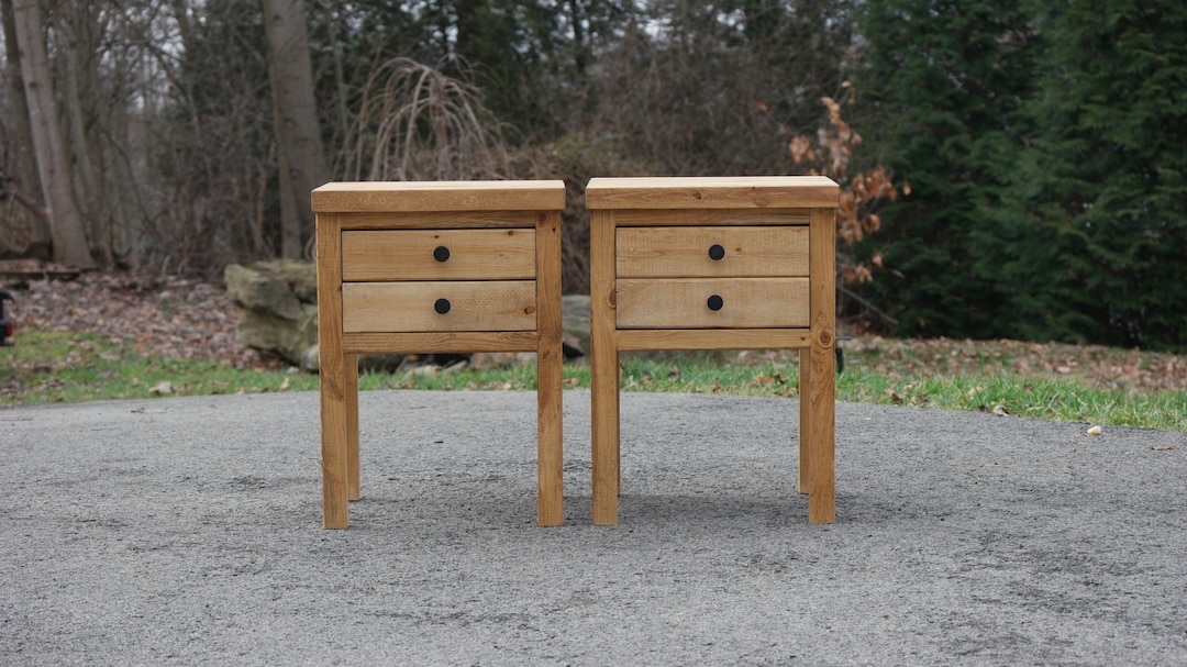 2 Drawers Rustic Bedside Table Solid Wood Nightstand - Etsy