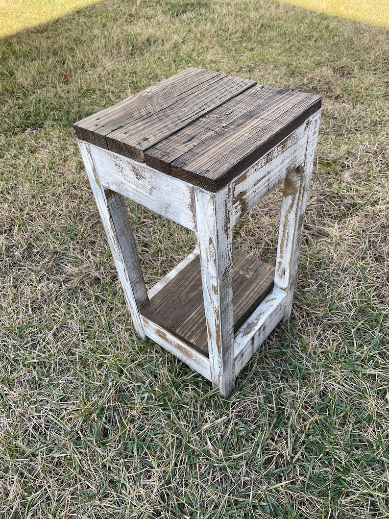 Rustic Farmhouse End Table: Reclaimed Wood Style, Solid Pine - Etsy