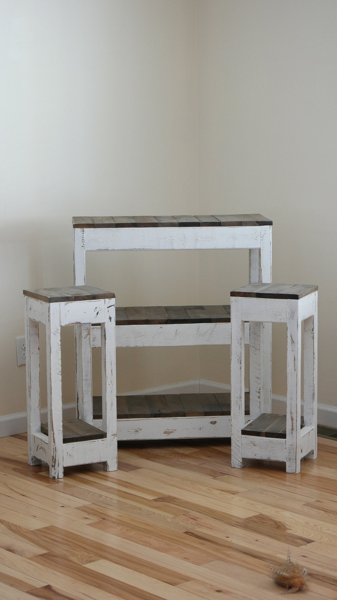 Set of 3 Farmhouse TV Console Table With 2 Side Tables - Etsy