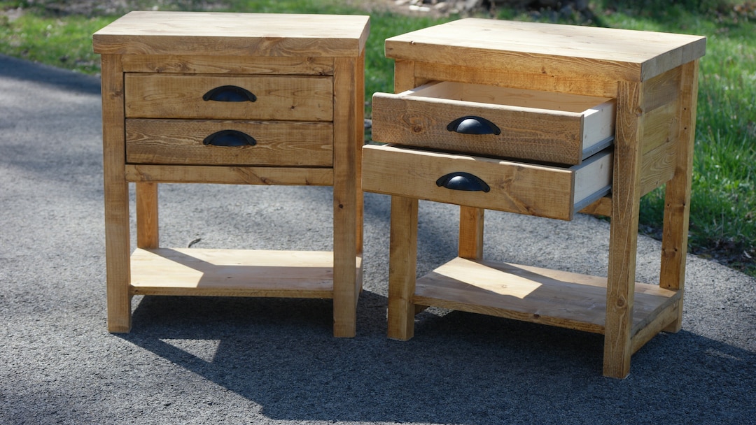 Cottage-style Solid Wood Side Table With 2 Drawers & Shelf - Etsy