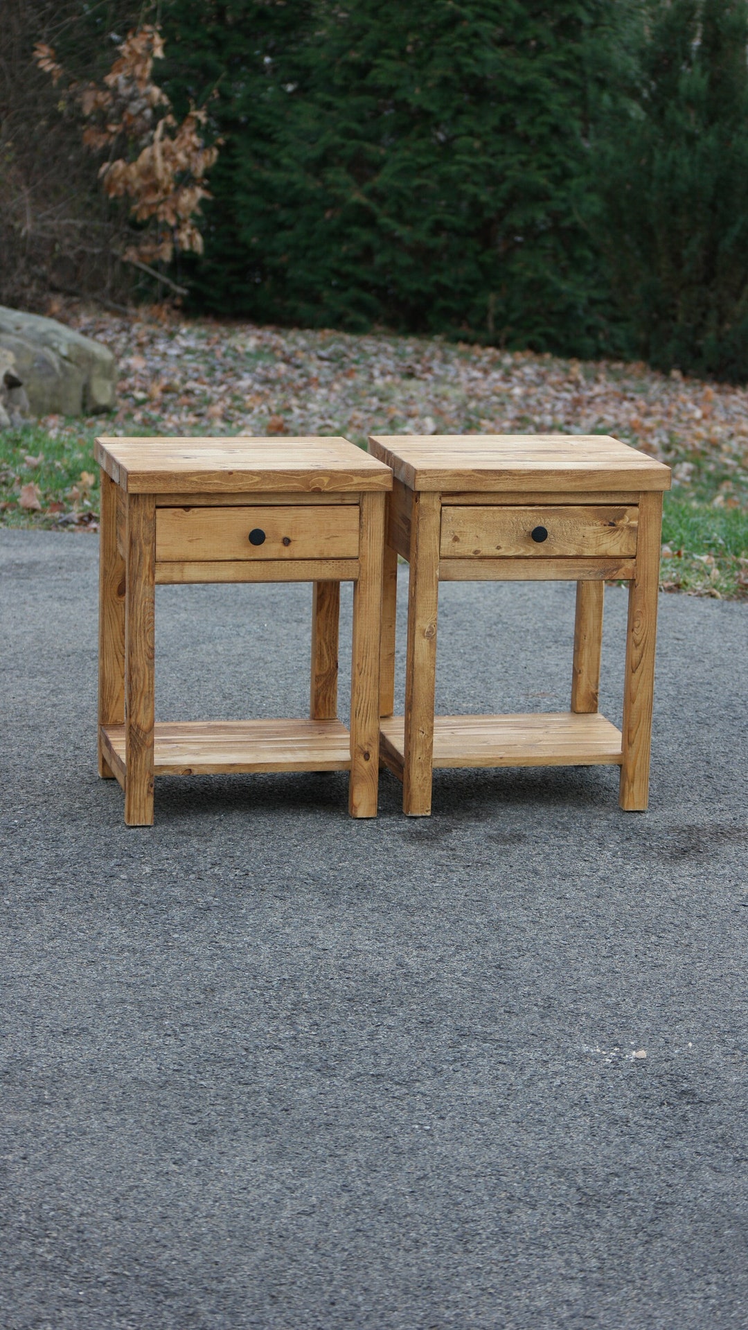Rustic Solid Wood Bedside Cabinet: Farmhouse Nightstand With Drawer - Etsy