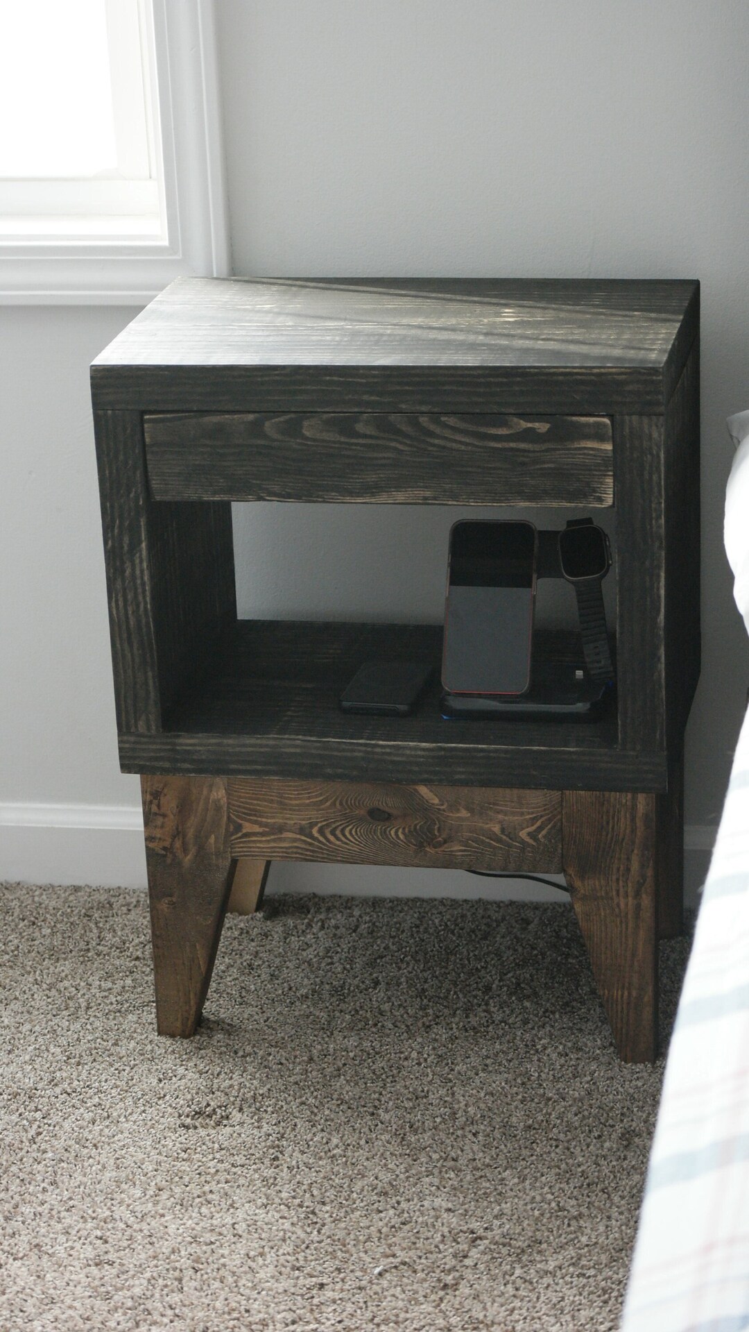 Rustic & Modern Nightstand With Drawer (tapered Legs) - Etsy