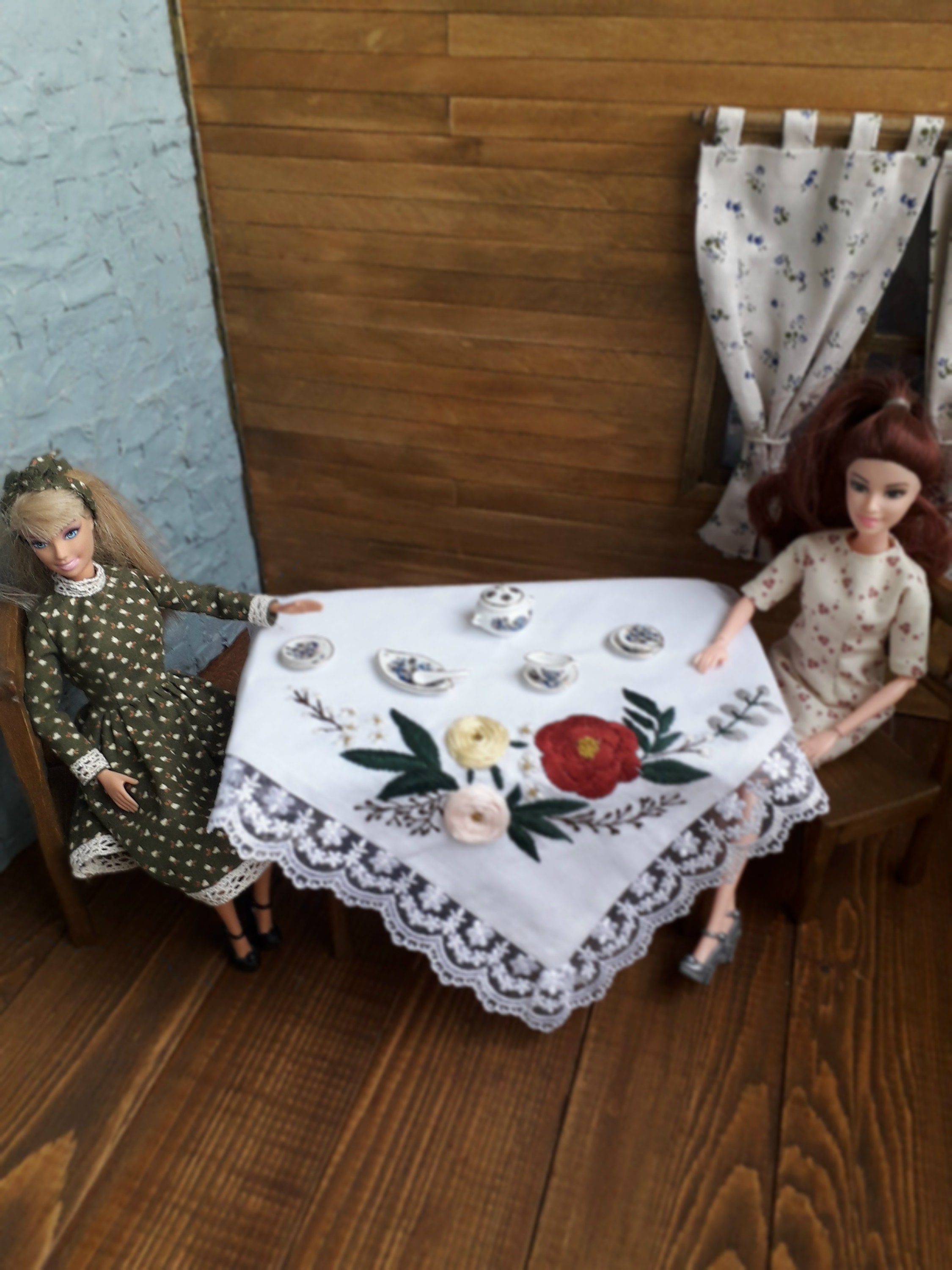 Scale 1: 6 miniature tablecloth embroidered tablecloth | Etsy