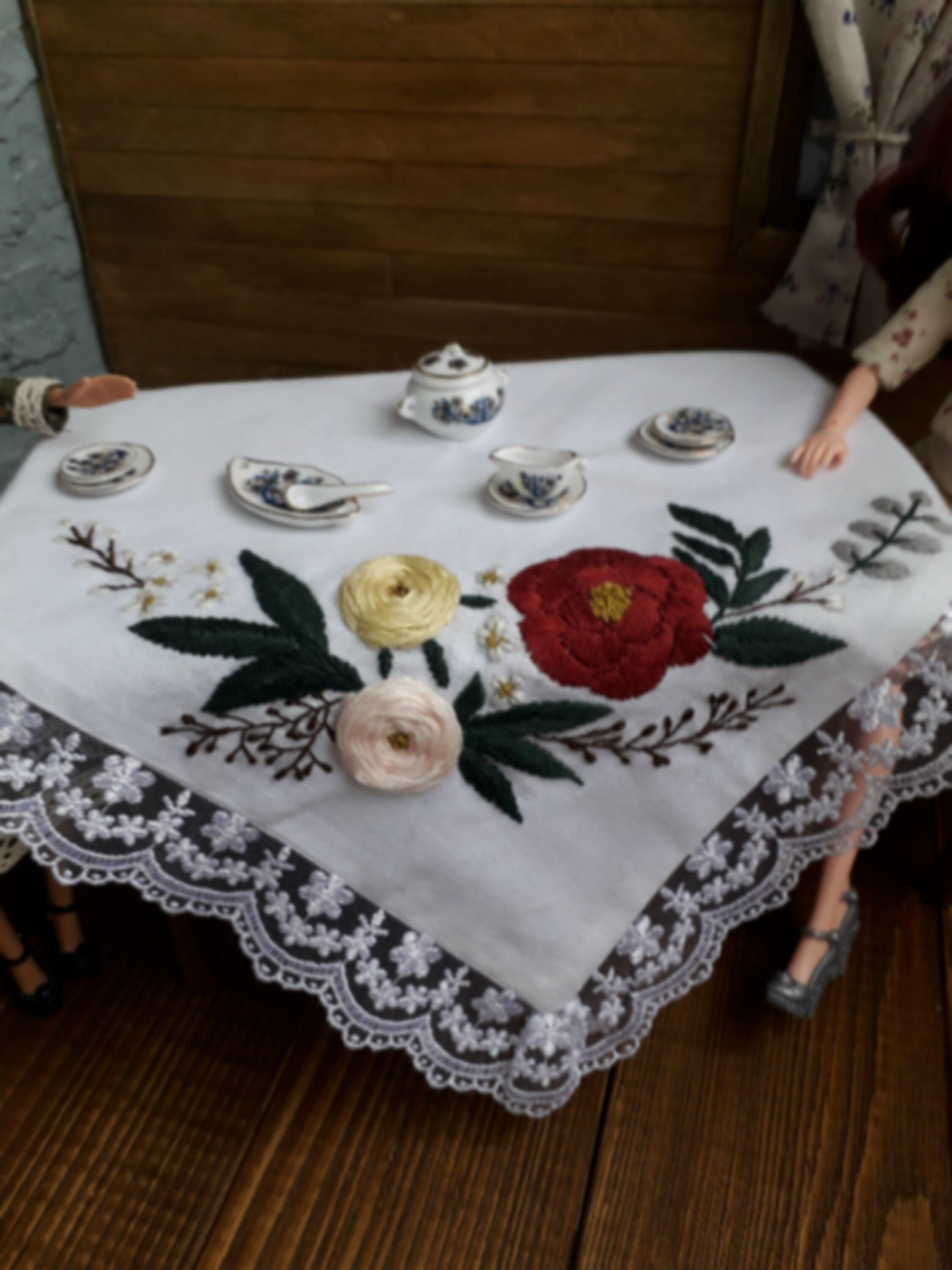 Scale 1: 6 miniature tablecloth embroidered tablecloth | Etsy