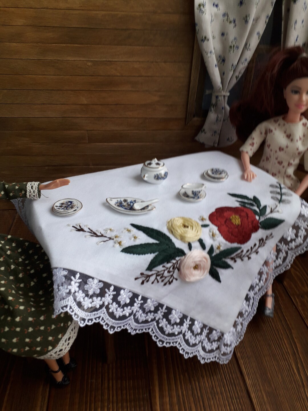 Scale 1: 6, Miniature Tablecloth, Embroidered Tablecloth, Handmade ...