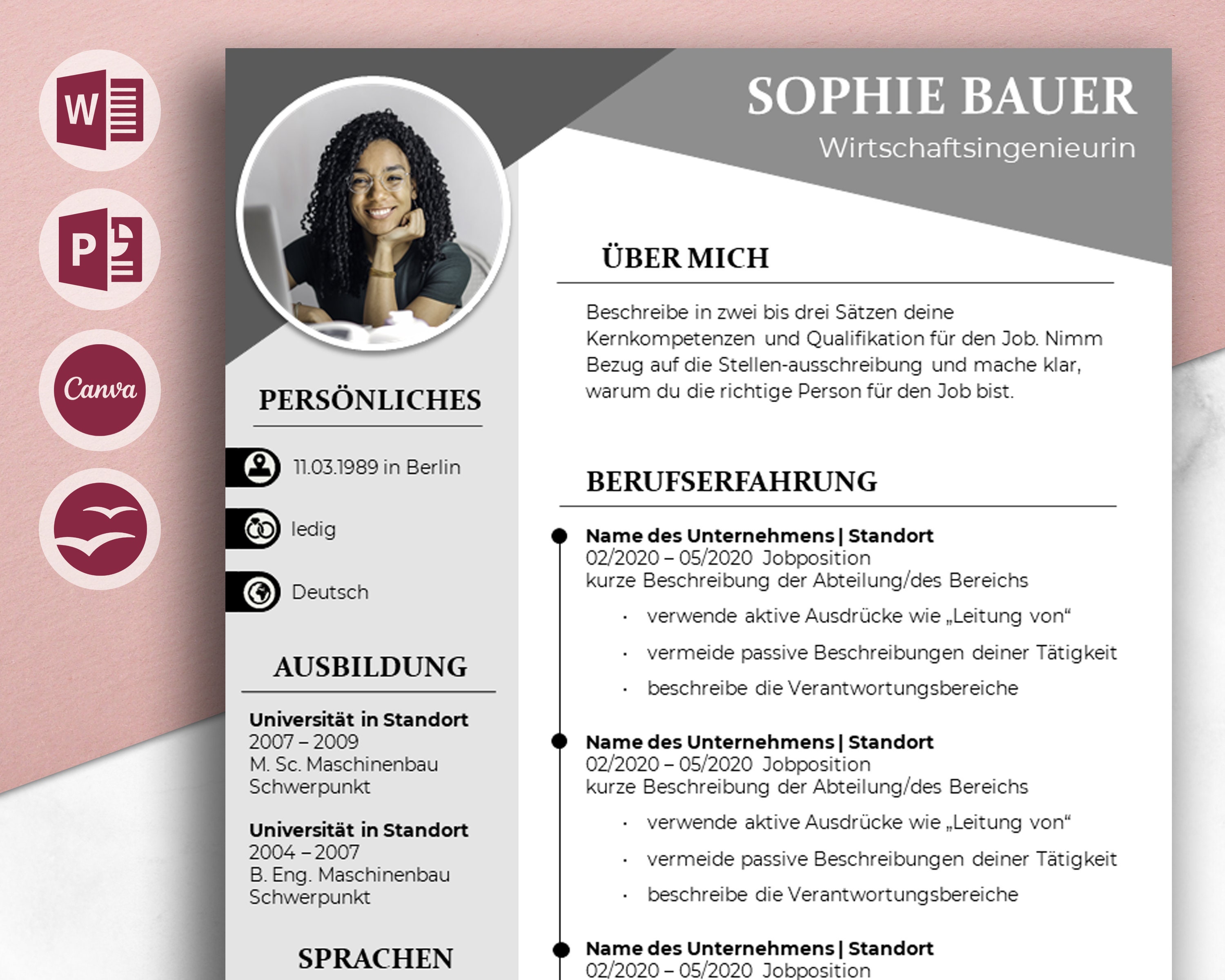 Application Template Modern German Cover Page Cover Letter Tabular 