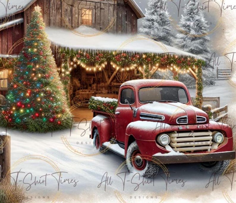 Rustic Red Truck Christmas Clipart: Barn PNG (digital Download) - Etsy
