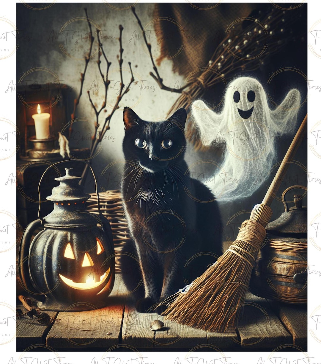 Retro Halloween PNG Set: Black Cat, Ghost, Pumpkin (digital Download - Etsy