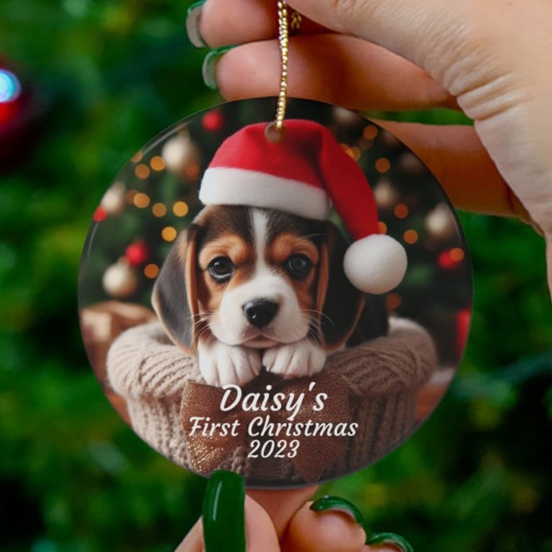 Beagle Dog Ornament, Dog's First Christmas Ornament, Personalized Pet ...