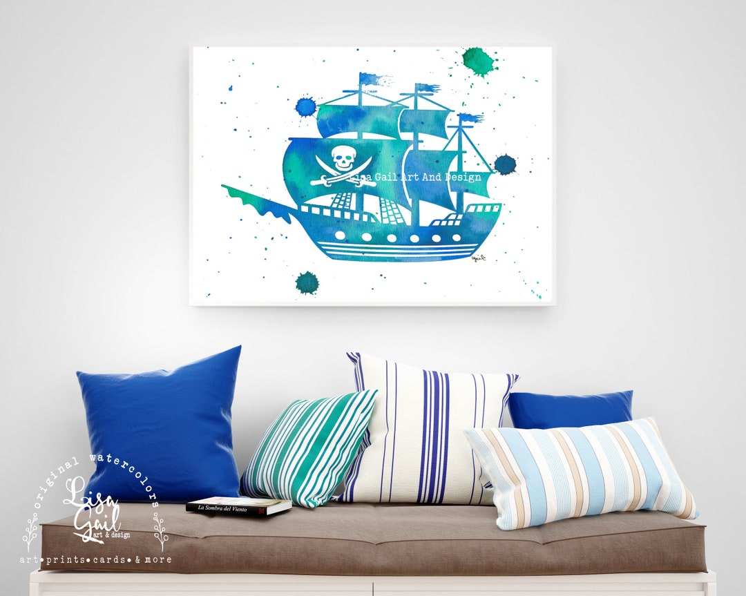 Pirate Ship Watercolor Print, Childrens Room Print, Kids Room Art ...