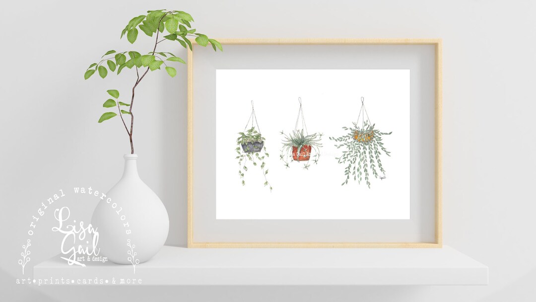 Boho Art Print, Hanging Plants Watercolor Print, Boho Plant Art Print ...