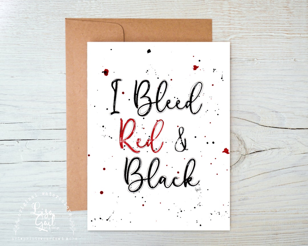 Bleed Red and Black Note Card, Uga Card, Watercolor Bleed Red & Black ...