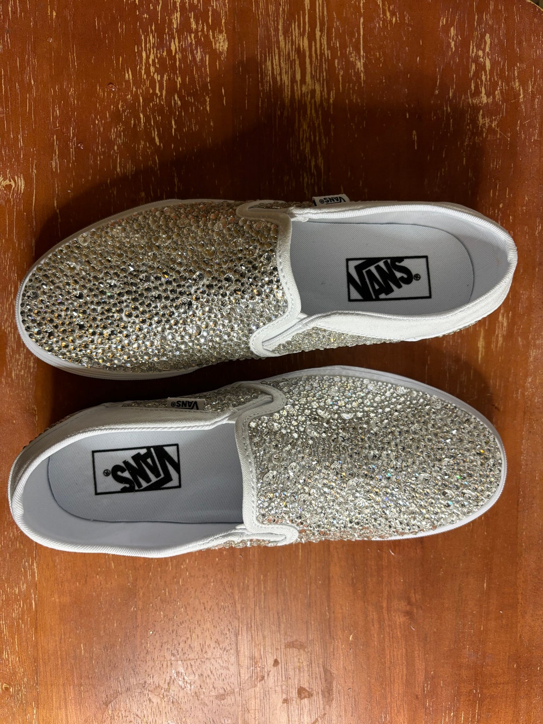 White Strassed Bedazzled Rhinestone Skull Vans Slip on Sneakers - Etsy