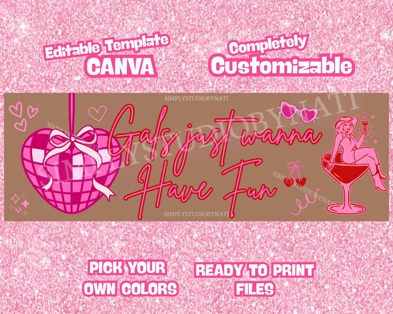 Gals Just Wanna Have Fun Galentines Disco Banner Set Digital Download ...