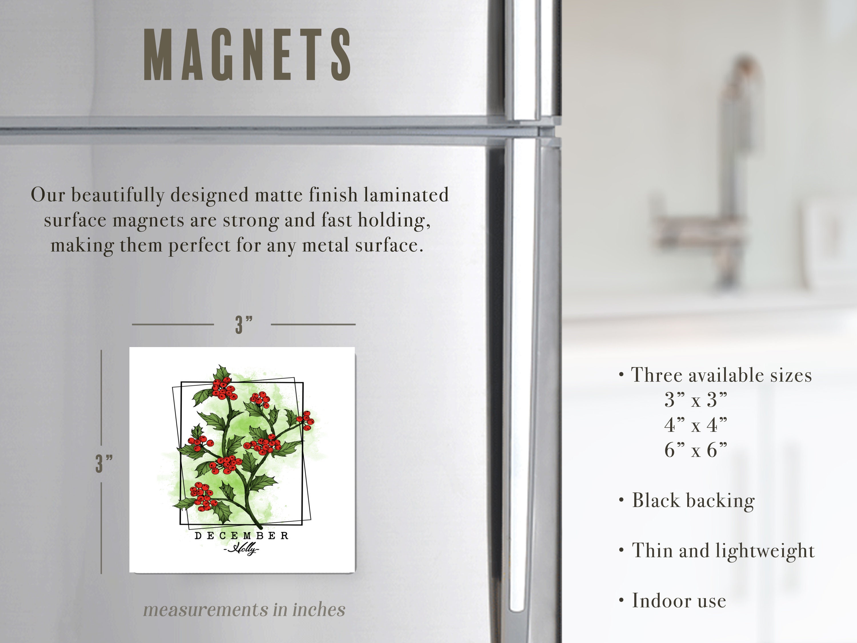 Magnet for December Birth Flower Magnet, Holly Magnet Birth Mont Gift ...