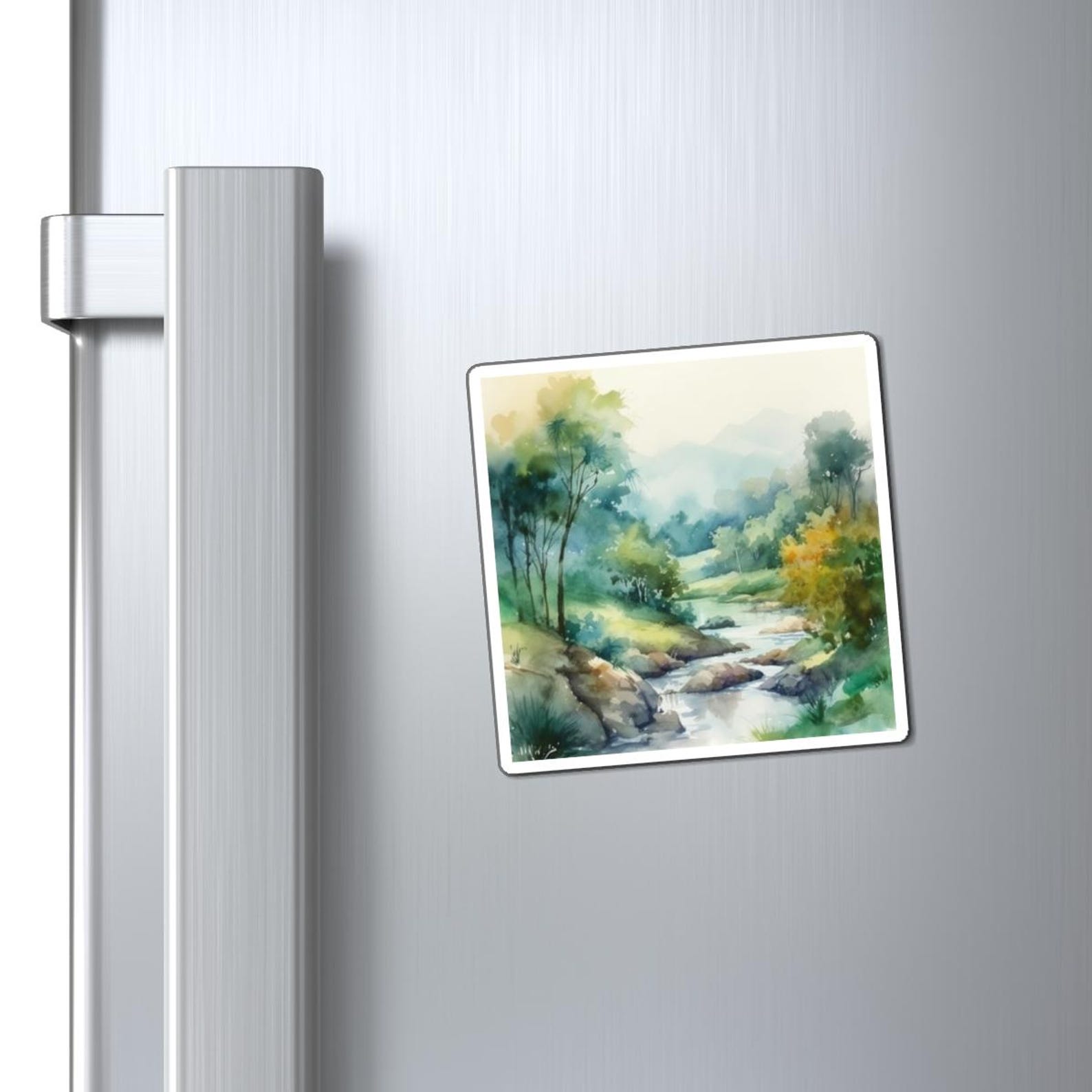 Watercolor River Landscape Magnet: Serene Nature Art - Etsy
