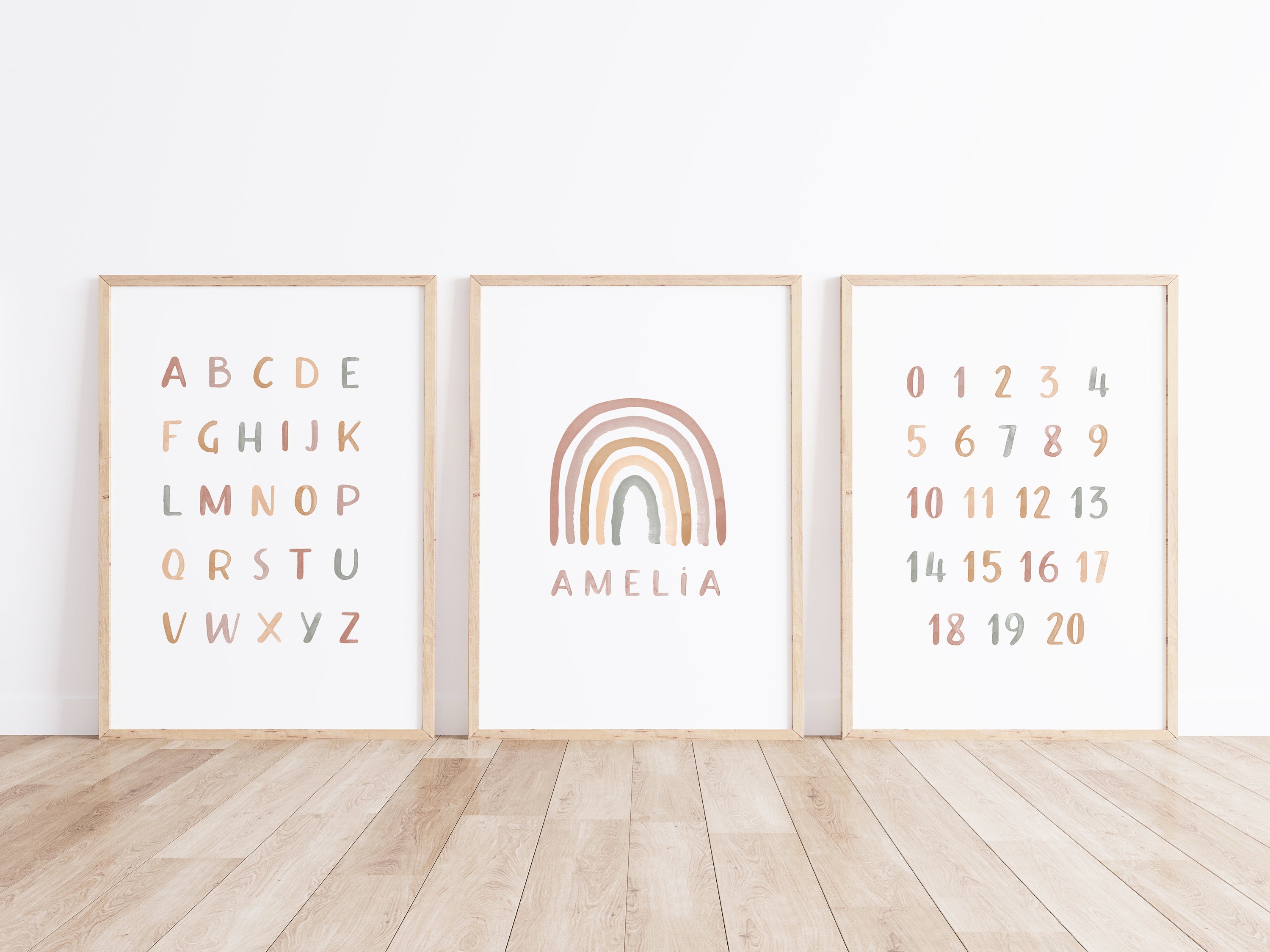 Custom ABC 123 Rainbow Baby Name Prints, ABC 123 Muted Rainbow Set ...