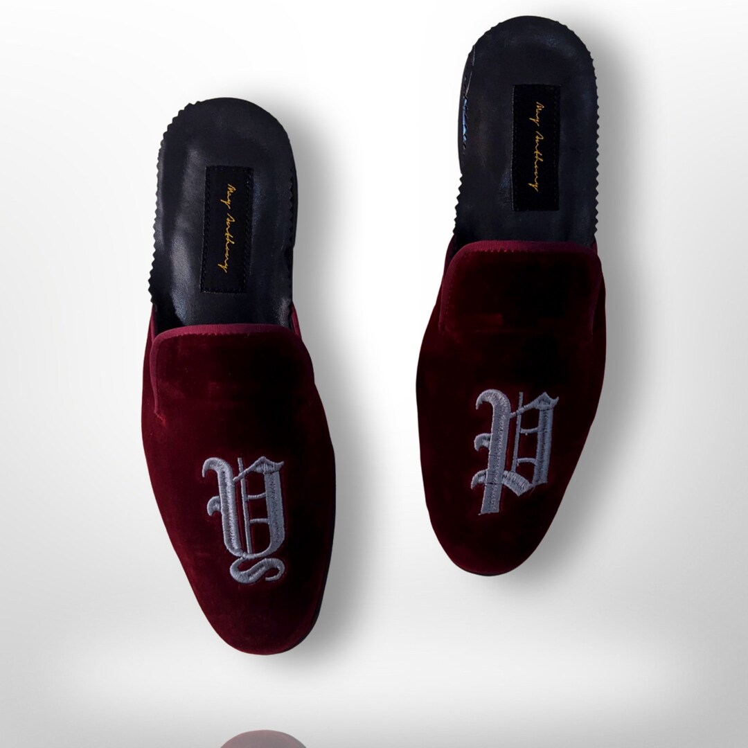 Monogram Initials Embroidered Slippers Mules by May Anthony - Etsy