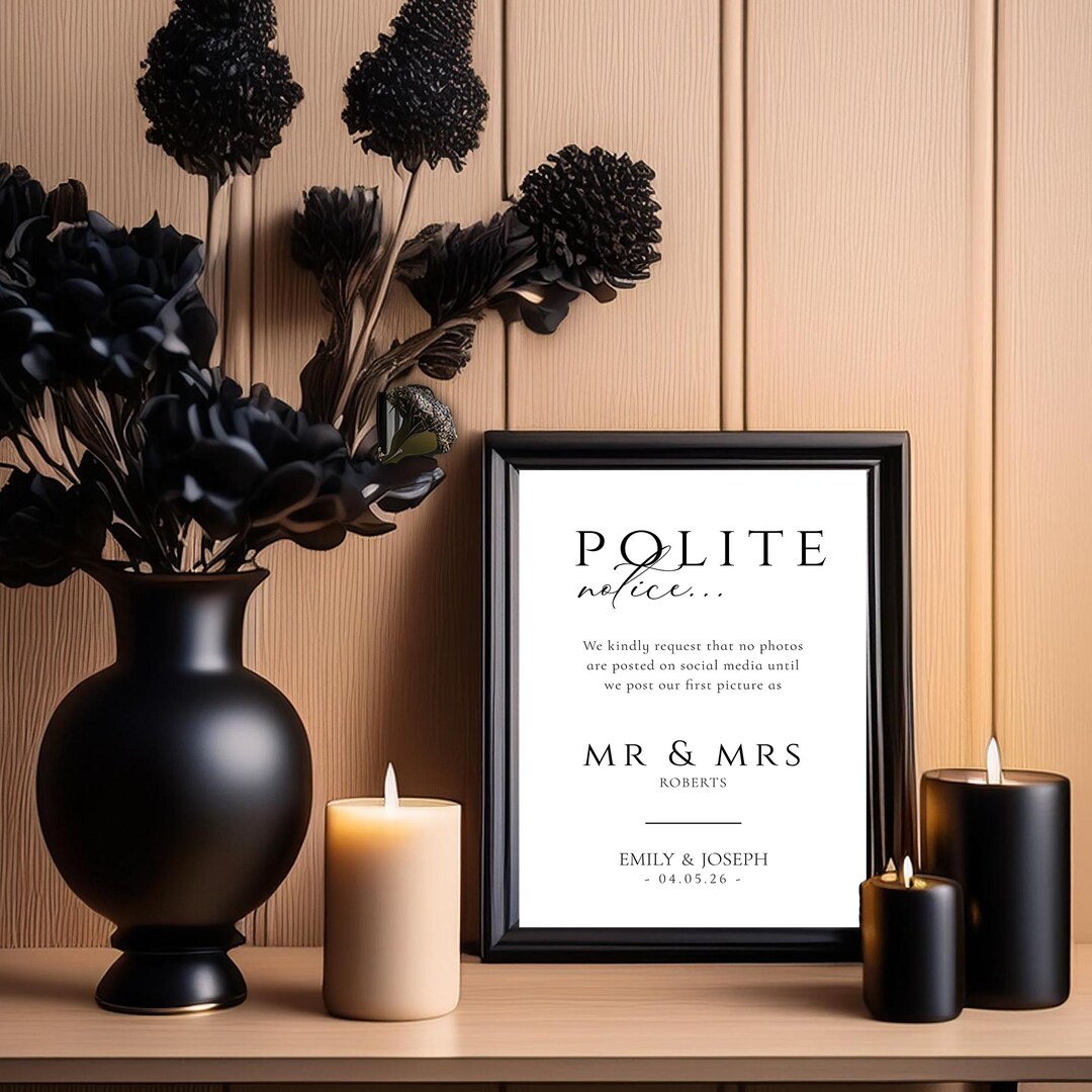 Polite Notice Wedding Sign - No Photo's Please, Unplugged Ceremony ...
