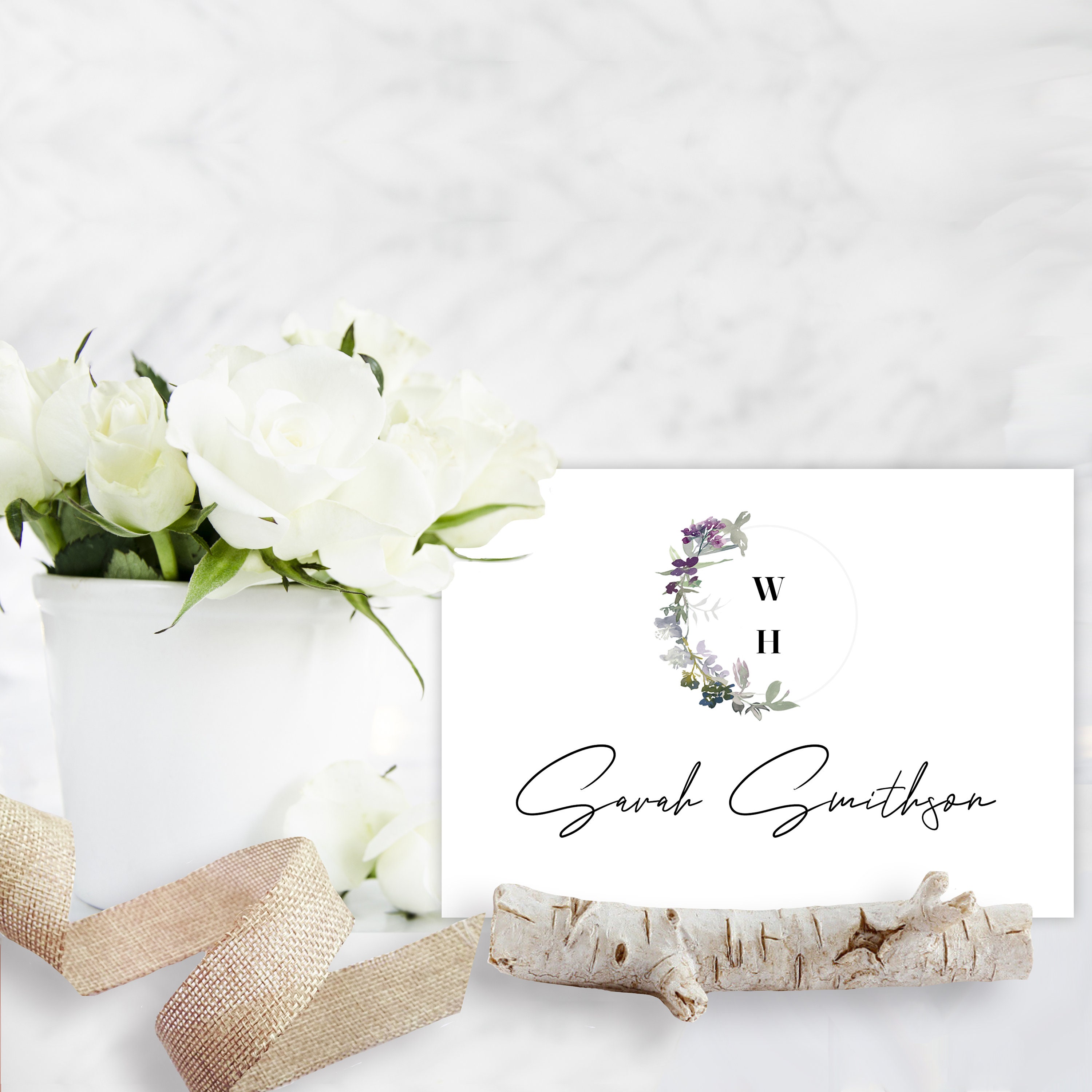 Botanical Bindings Wedding Name Card - Place Card, Rustic, Floral ...