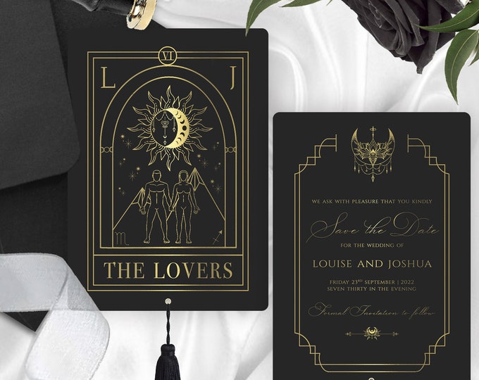 The Lovers Tarot Card Wedding Save the Date, Boho, Celestial, Moon ...